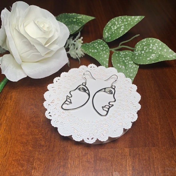 Jewelry | Silver Abstract Face Earrings Crescent Profile | Poshmark